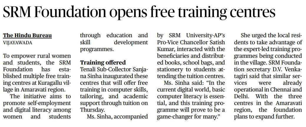 SRM Foundation launches Vocational Training Centres for Women - SRMAP